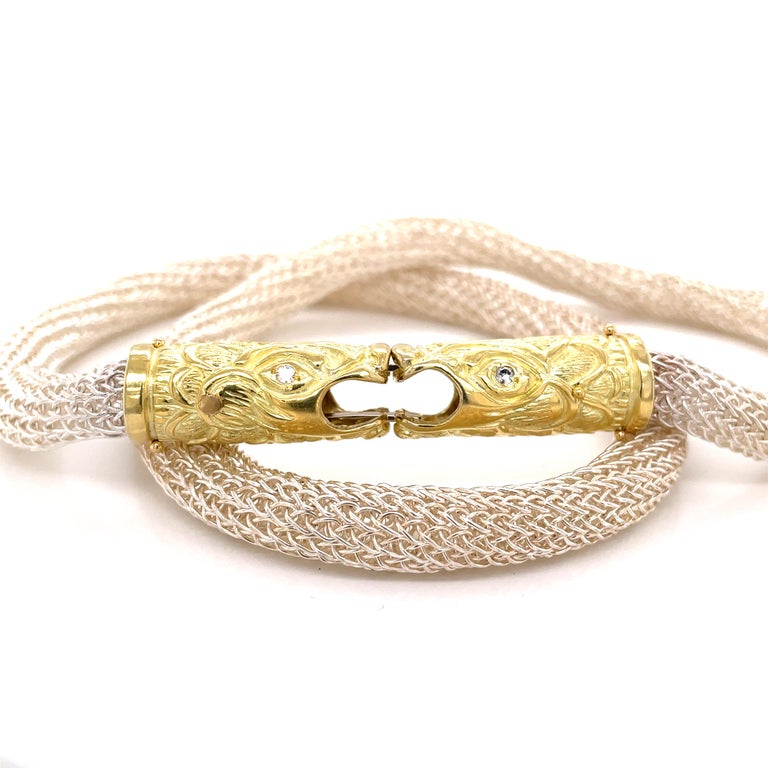 18 Karat Gold and Sterling Silver Serpent Necklace For Sale at 1stDibs