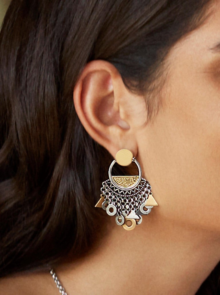 18 Karat Gold and Sterling Silver Statement Calligraphy Earrings For ...