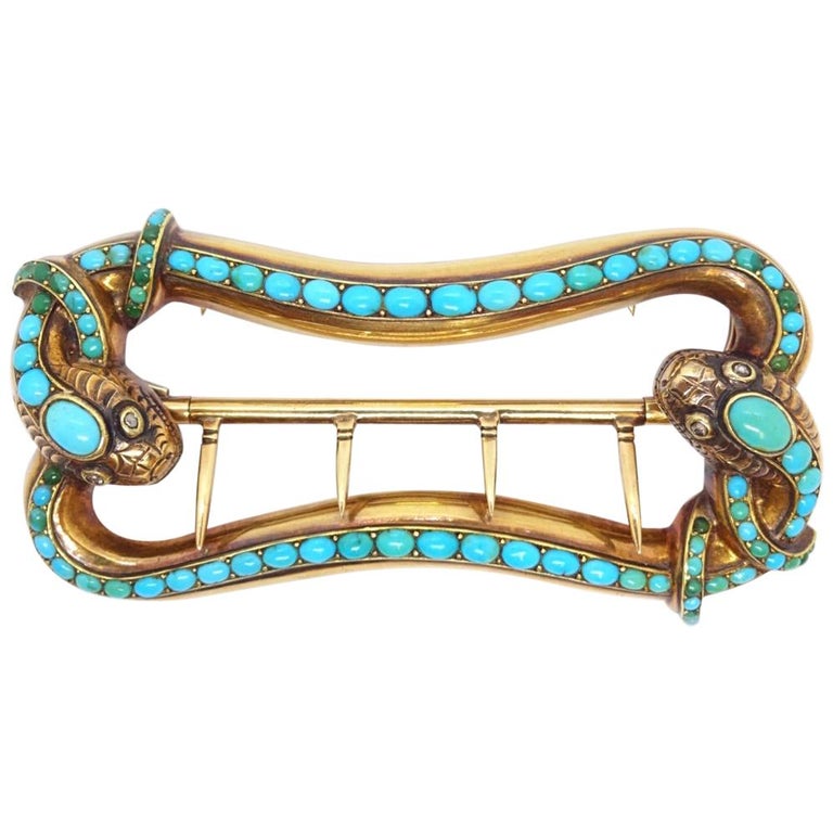 18 Karat Gold and Turquoise Snake Belt Buckle, circa 1845 For Sale at ...