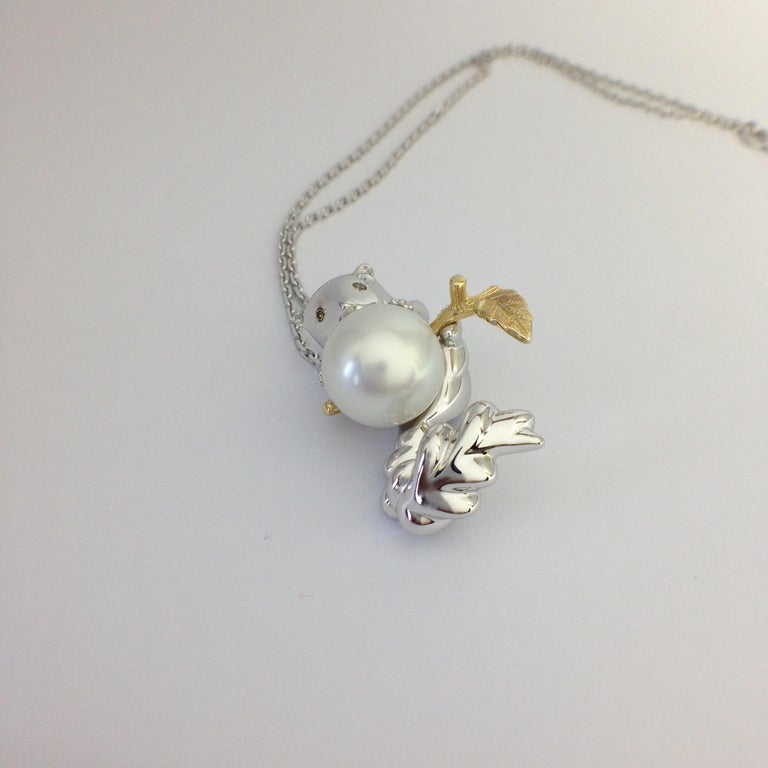 Petronilla 18 Karat Gold Animal Stoat Diamond Australian Pearl Pendant ...