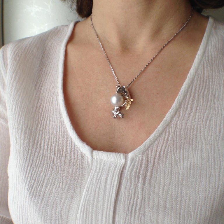 Petronilla 18 Karat Gold Animal Stoat Diamond Australian Pearl Pendant ...