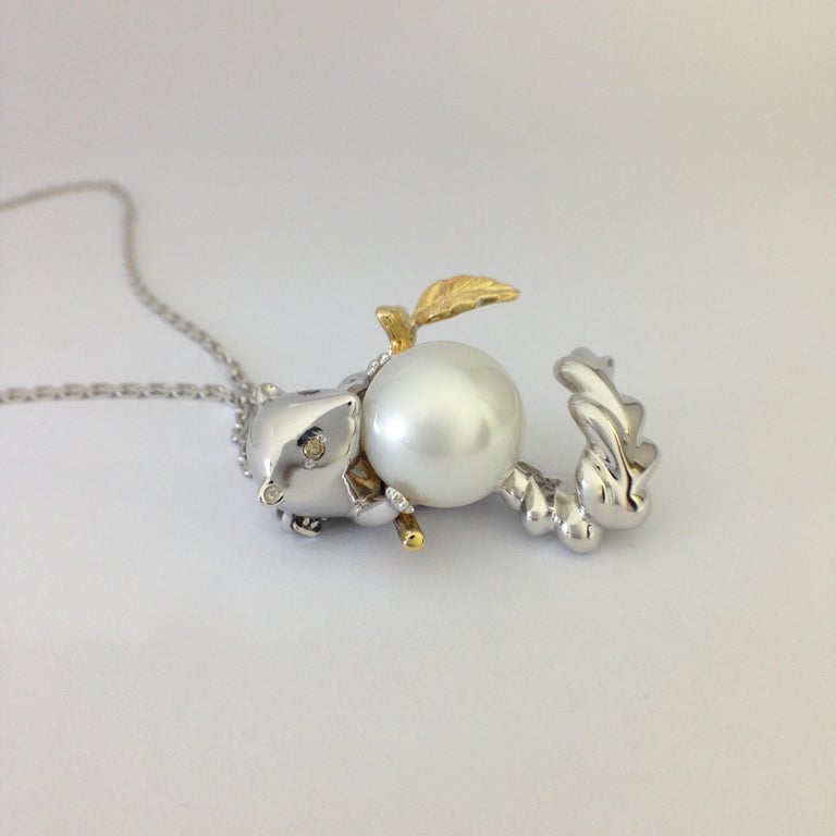 Petronilla 18 Karat Gold Animal Stoat Diamond Australian Pearl Pendant ...
