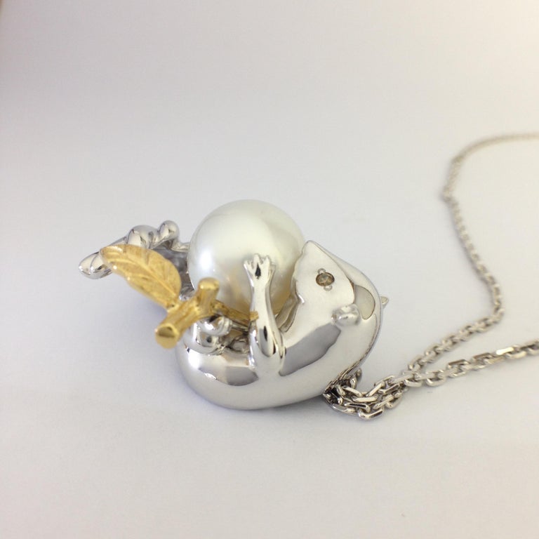 Petronilla 18 Karat Gold Animal Stoat Diamond Australian Pearl Pendant ...