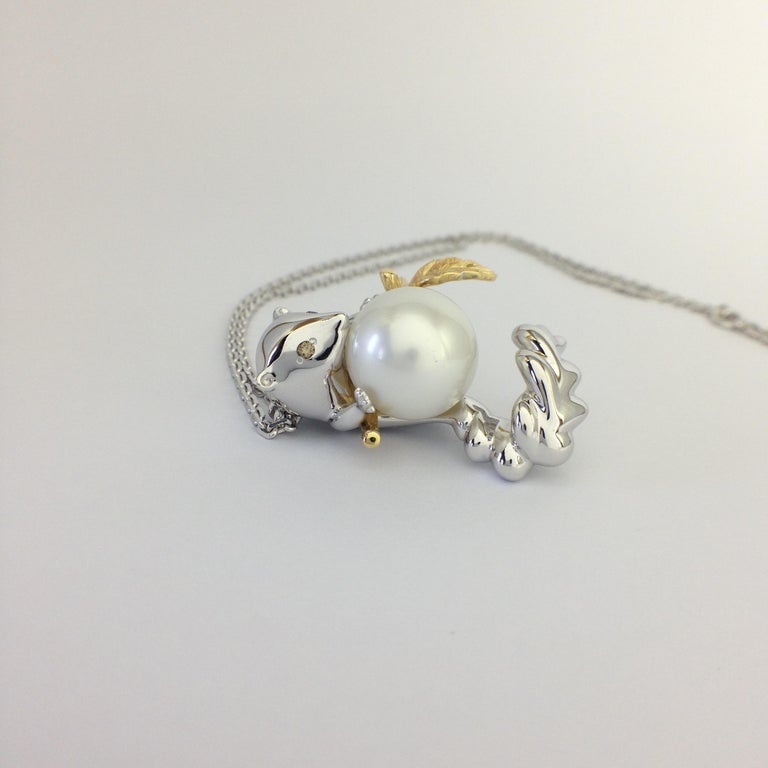 Petronilla 18 Karat Gold Animal Stoat Diamond Australian Pearl Pendant ...