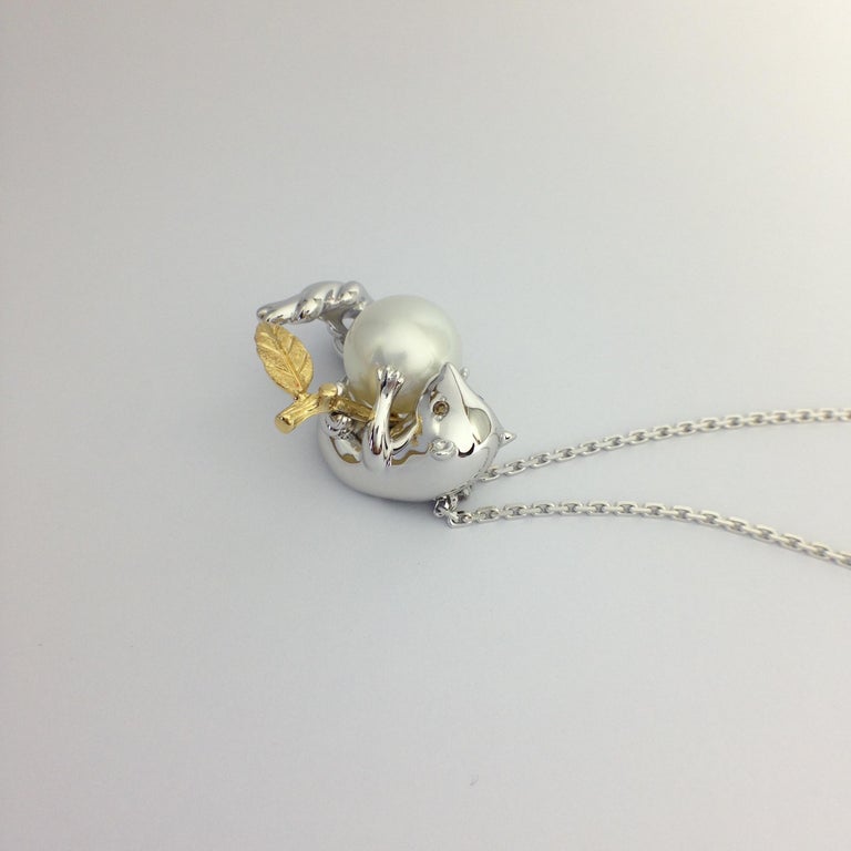 Petronilla 18 Karat Gold Animal Stoat Diamond Australian Pearl Pendant ...