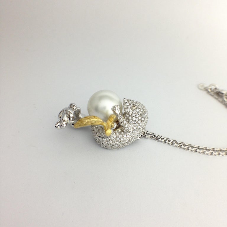 Petronilla 18Kt Gold Animal Stoat White Diamond SouthSea Pearl Pendant ...