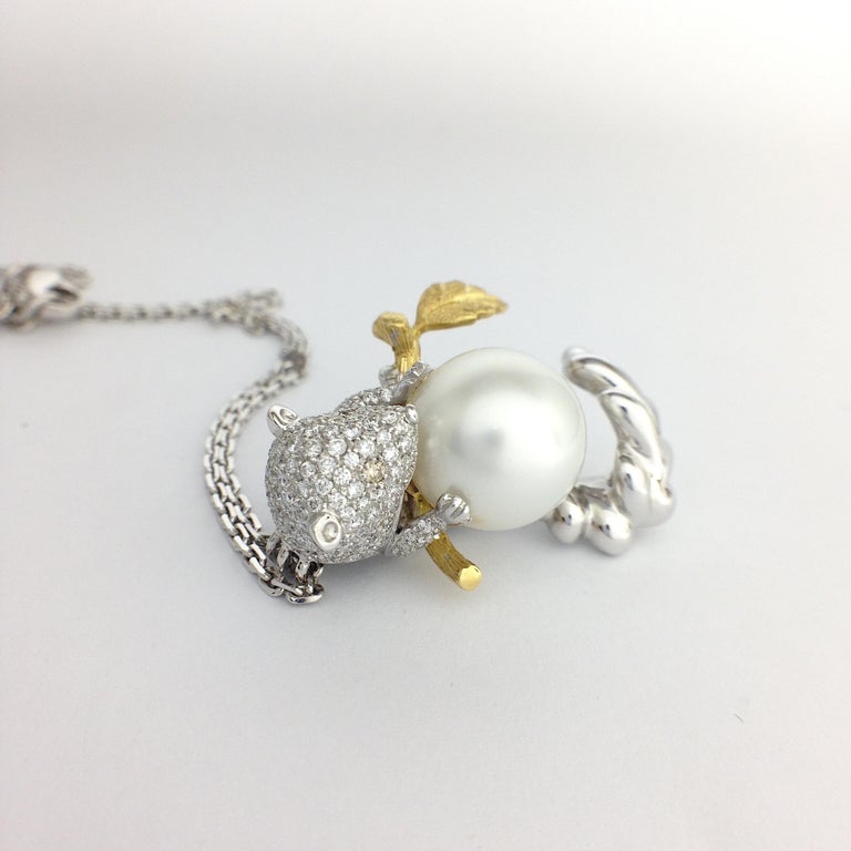 Petronilla 18Kt Gold Animal Stoat White Diamond SouthSea Pearl Pendant ...