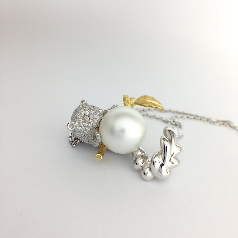 Petronilla 18Kt Gold Animal Stoat White Diamond SouthSea Pearl Pendant ...