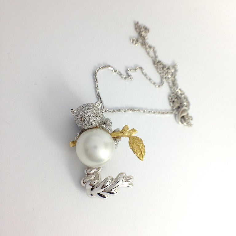 Petronilla 18Kt Gold Animal Stoat White Diamond SouthSea Pearl Pendant ...