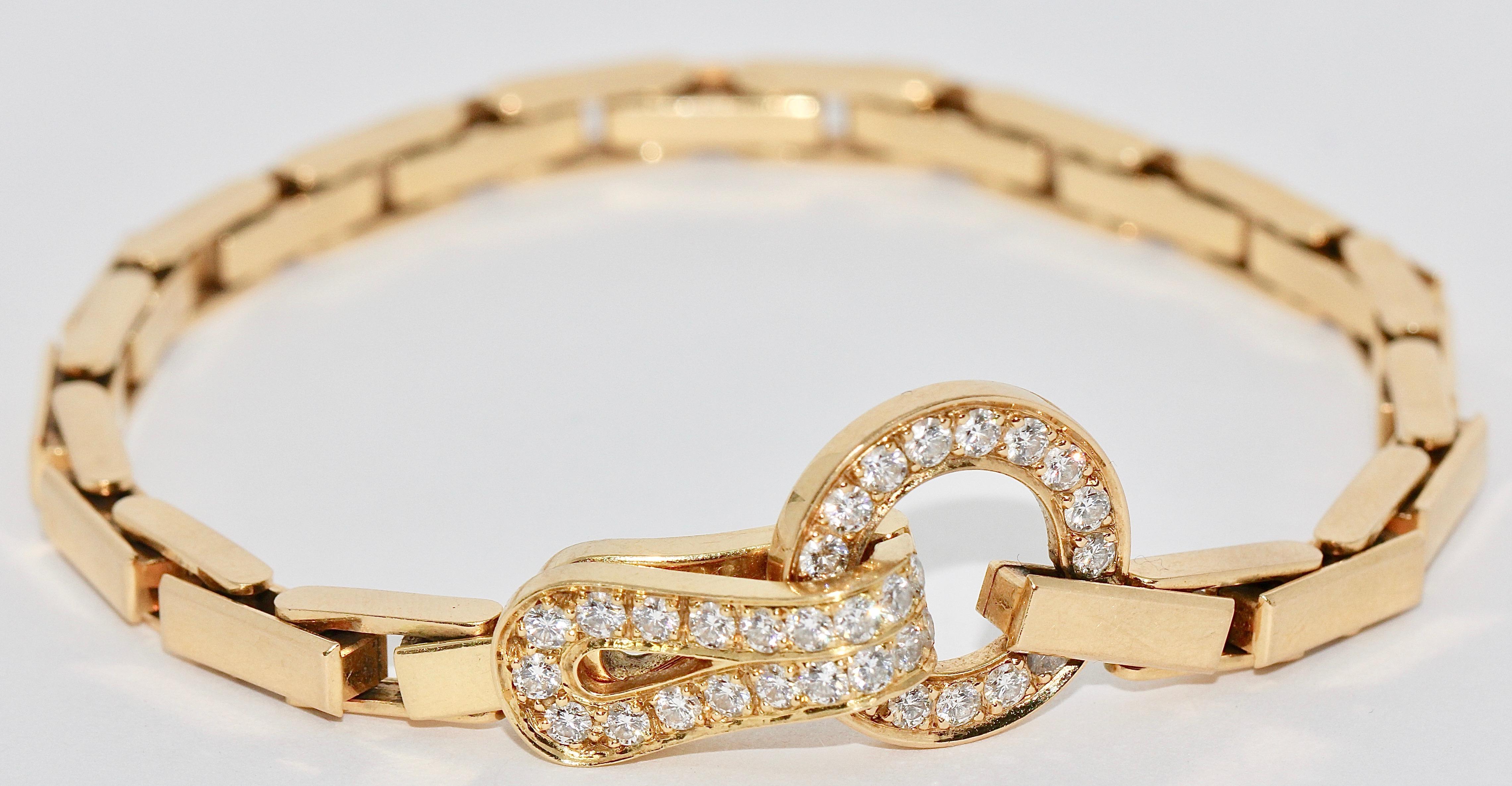 18 Karat Gold, Cartier Diamond Bracelet, Bangle, "Agrafe", with Box and ...