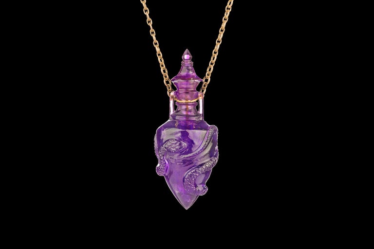 OUROBOROS 18 Karat Gold Chain with an Amethyst Poison Bottle Pendant ...