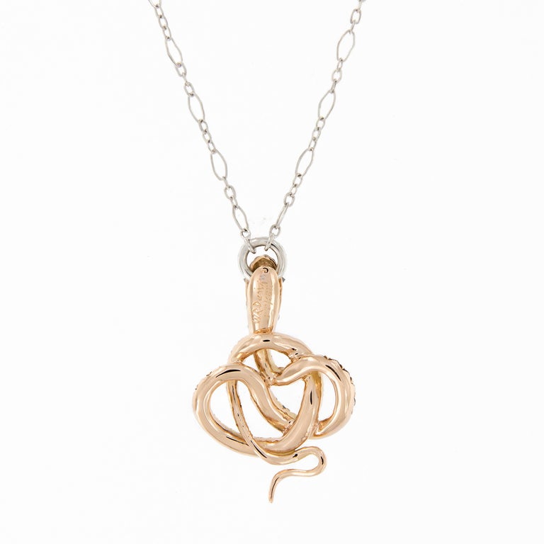 18 Karat Gold Champagne Diamond Snake Pendant Platinum Chain Necklace ...