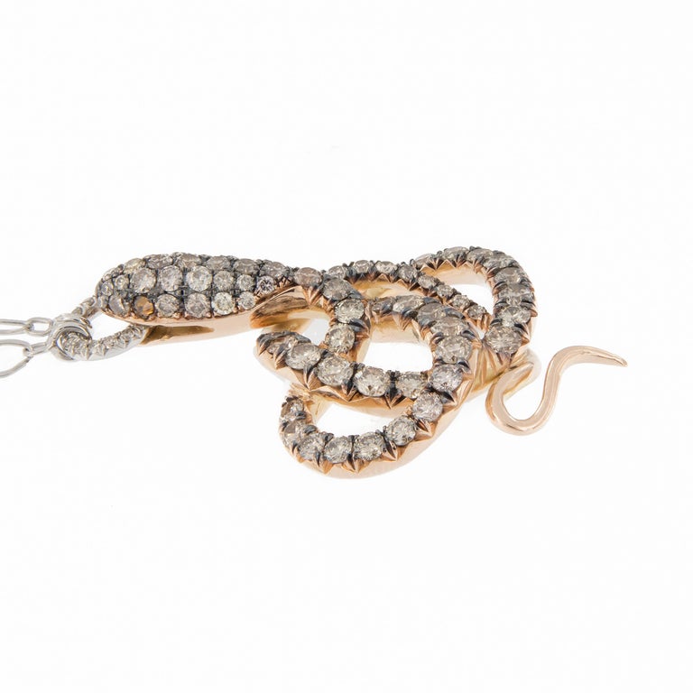 18 Karat Gold Champagne Diamond Snake Pendant Platinum Chain Necklace ...