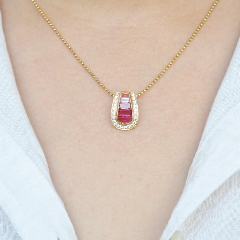 18 Karat Gold Channel Set Taper Baguette Pink Tourmaline Diamond ...
