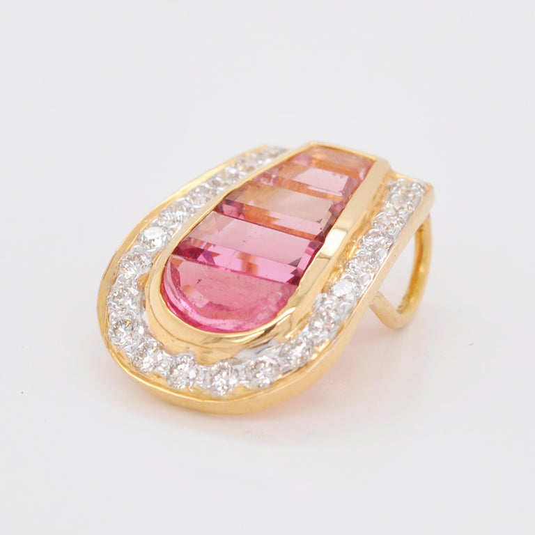 18 Karat Gold Channel Set Taper Baguette Pink Tourmaline Diamond ...