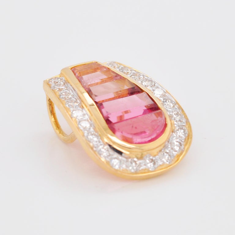 18 Karat Gold Channel Set Taper Baguette Pink Tourmaline Diamond ...