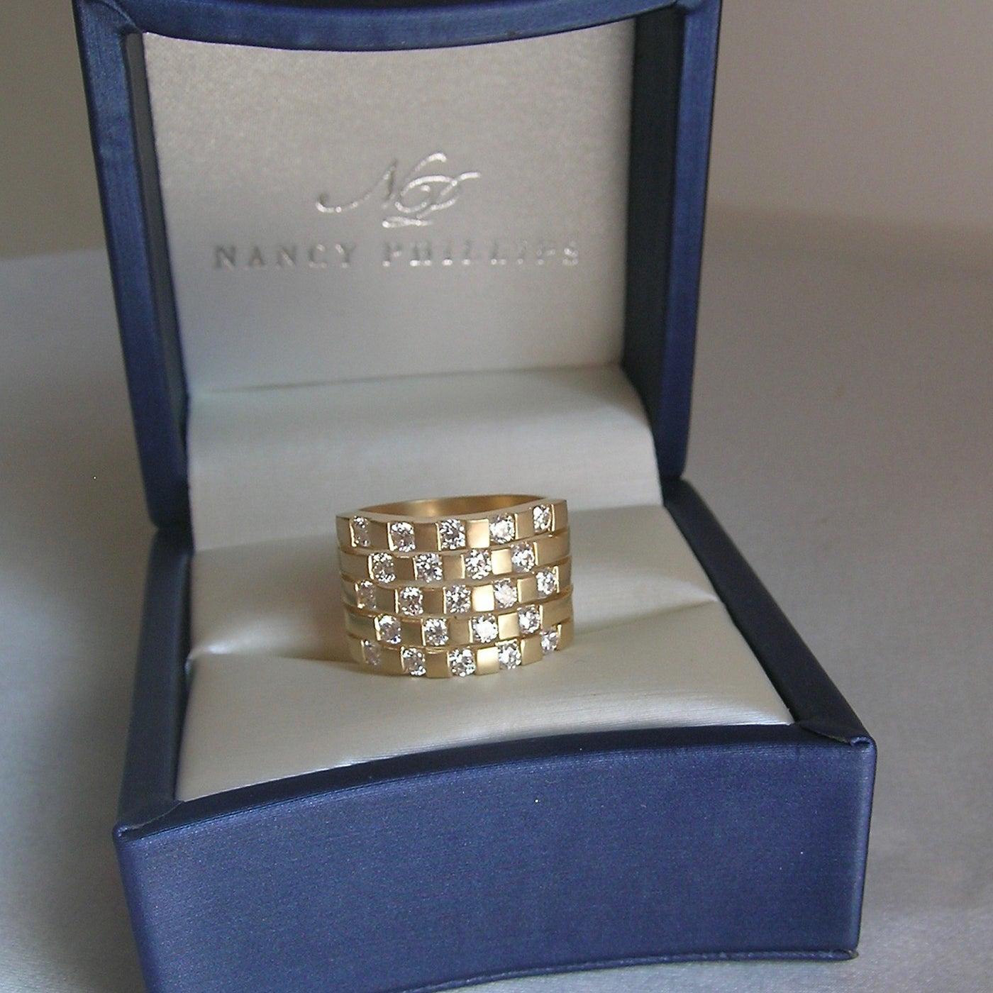 Customizable 18 Karat Gold Checker Board Pattern Diamond Ring For Sale ...