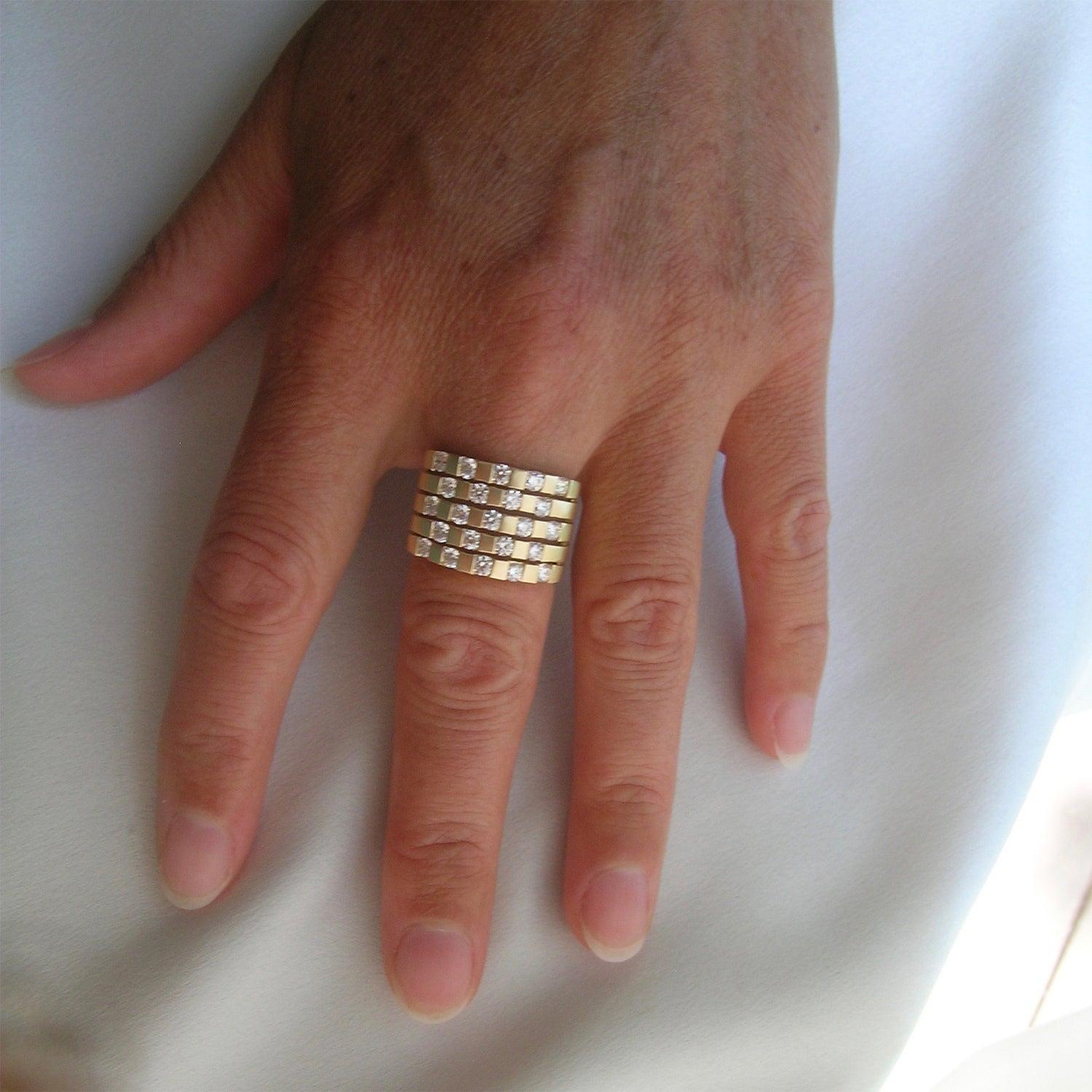 Customizable 18 Karat Gold Checker Board Pattern Diamond Ring For Sale ...