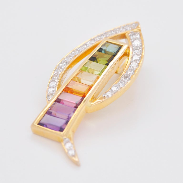 18 Karat Gold Contemporary Rainbow Multicolor Gemstone Diamond Pendant ...