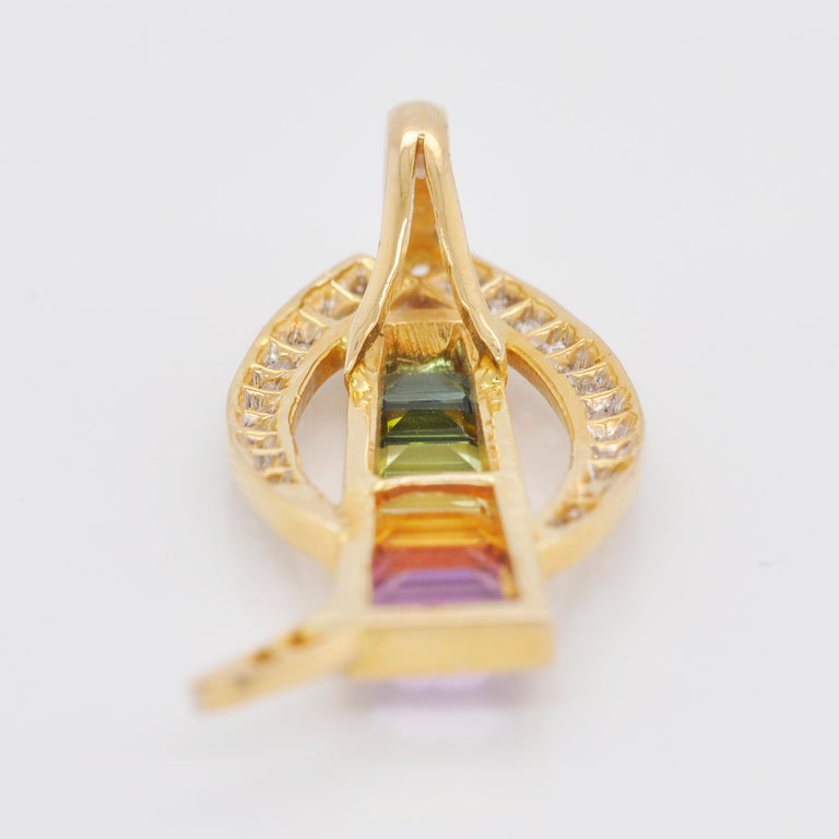 18 Karat Gold Contemporary Rainbow Multicolor Gemstone Diamond Pendant ...