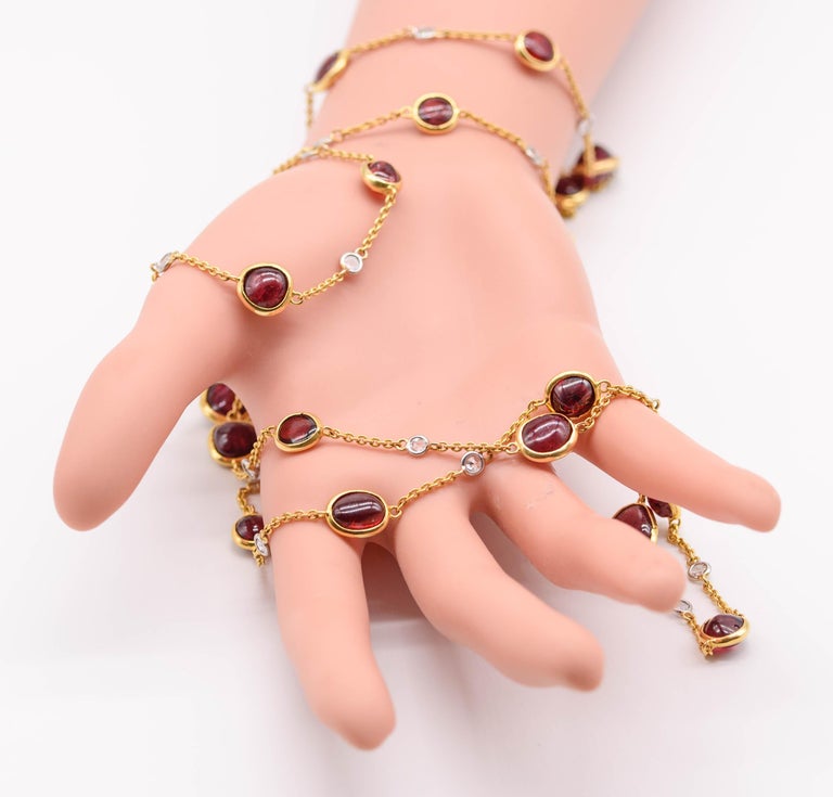 18 Karat Gold Diamond Double Cabochon Red Spinel Longchain For Sale at ...