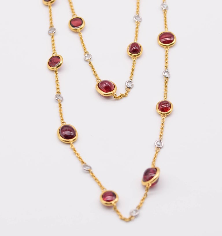 18 Karat Gold Diamond Double Cabochon Red Spinel Longchain For Sale at ...