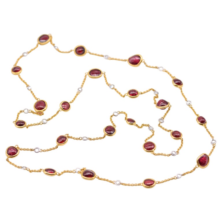 18 Karat Gold Diamond Double Cabochon Red Spinel Longchain For Sale at ...