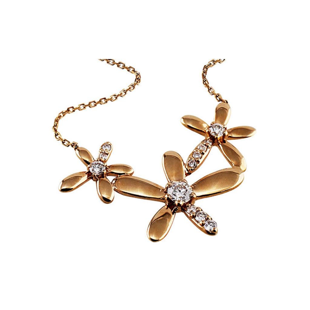 18 Karat Gold Diamond Flower Motif Necklace For Sale at 1stDibs