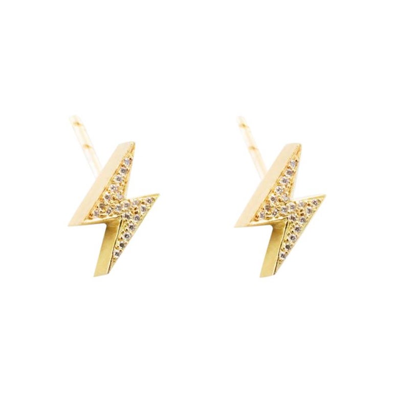 18 Karat Gold Diamond Pave Lightening Bolt Earrings For Sale at 1stDibs
