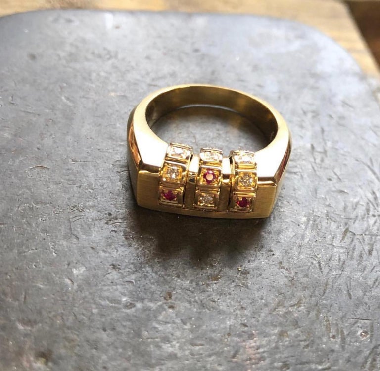 18 Karat Gold Diamond Ruby Code Ring For Sale at 1stDibs