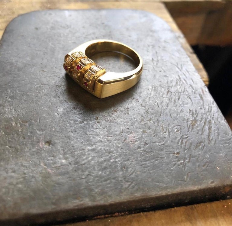 18 Karat Gold Diamond Ruby Code Ring For Sale at 1stDibs