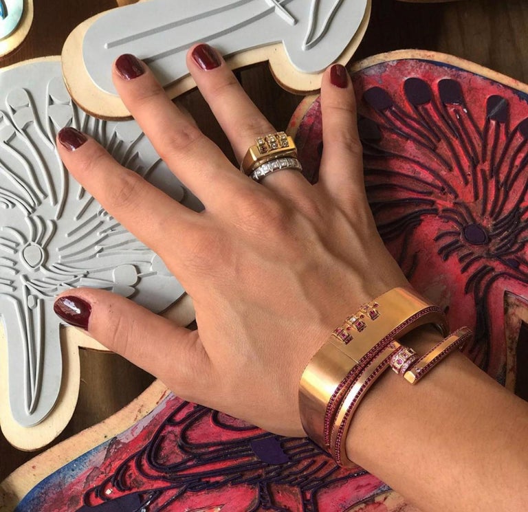 18 Karat Gold Diamond Ruby Code Ring For Sale at 1stDibs