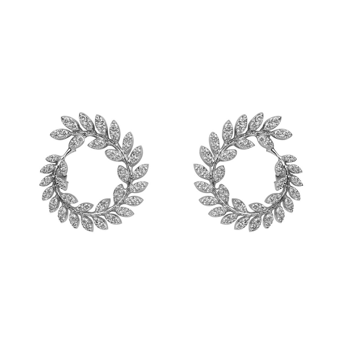 18 Karat Gold Earring White Gold Diamond Pave Leaves Fashion Earring at ...