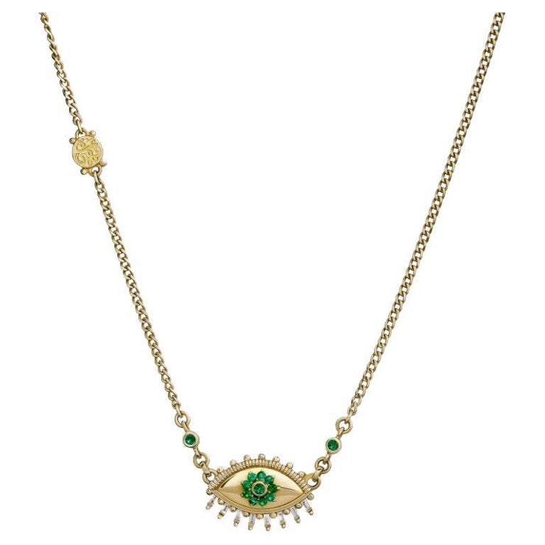 18 Karat Gold, Emerald and Diamond Eye Chain Necklace For Sale at 1stDibs
