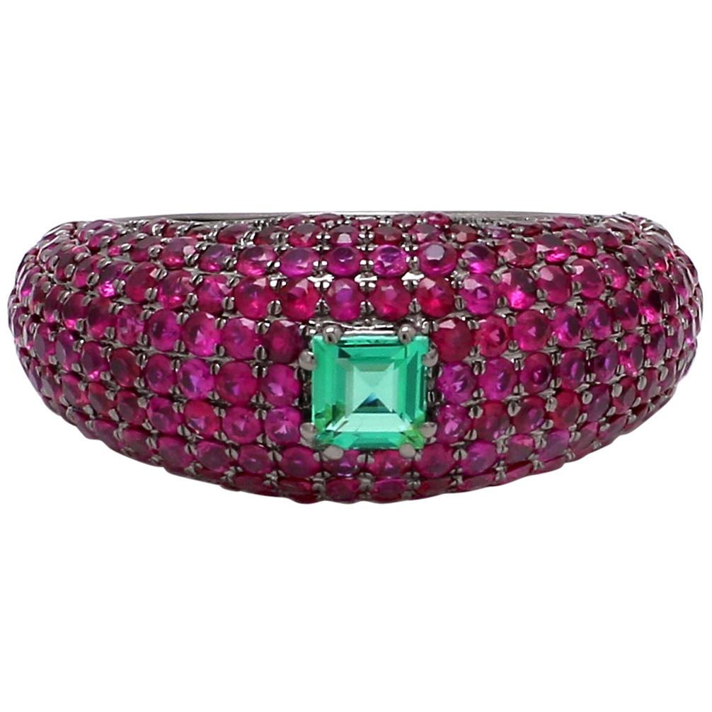 18 Karat Gold Emerald Ruby Cocktail Ring at 1stDibs