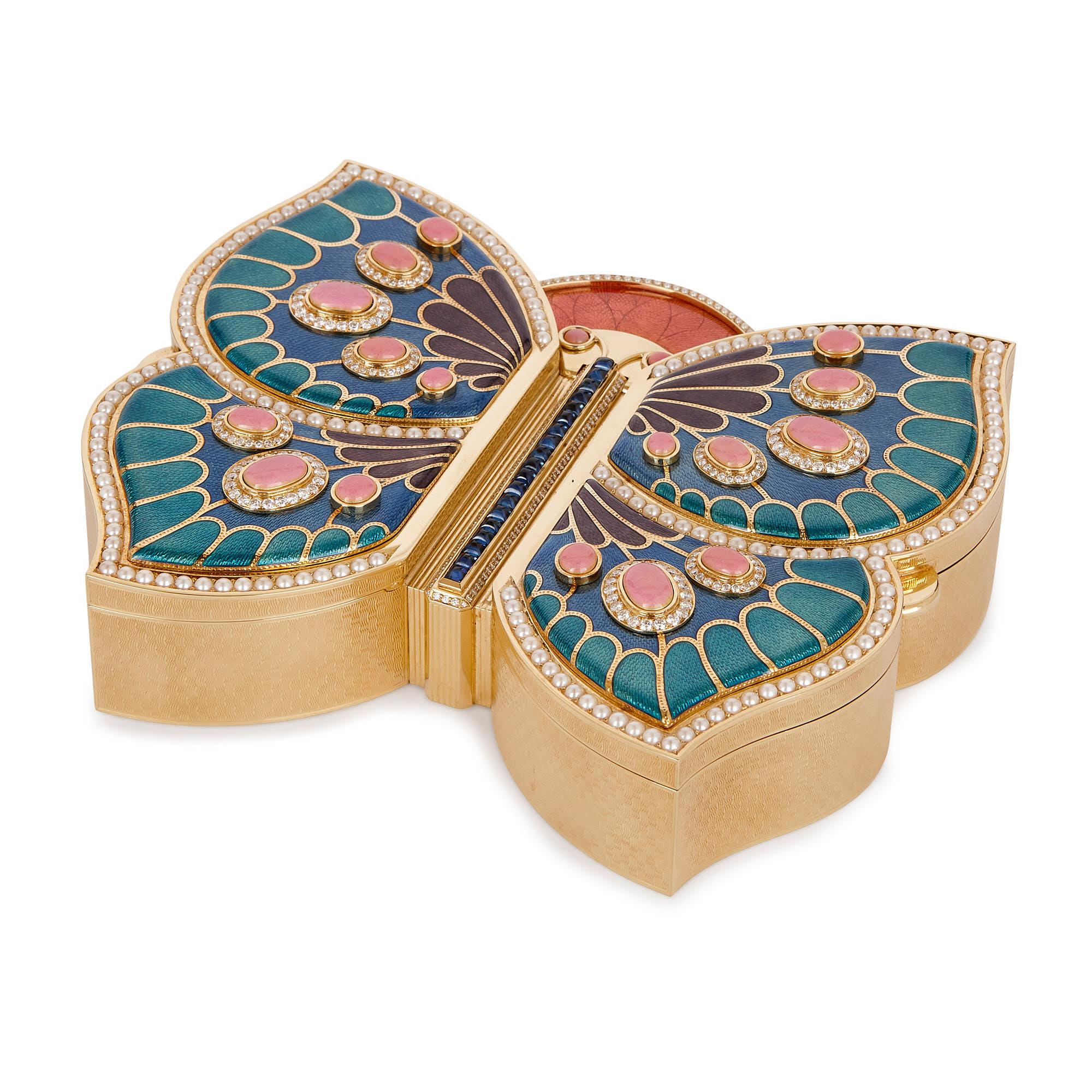 18 Karat Gold, Enamel, Pearl and Precious Stone Jewellery Box by Asprey ...