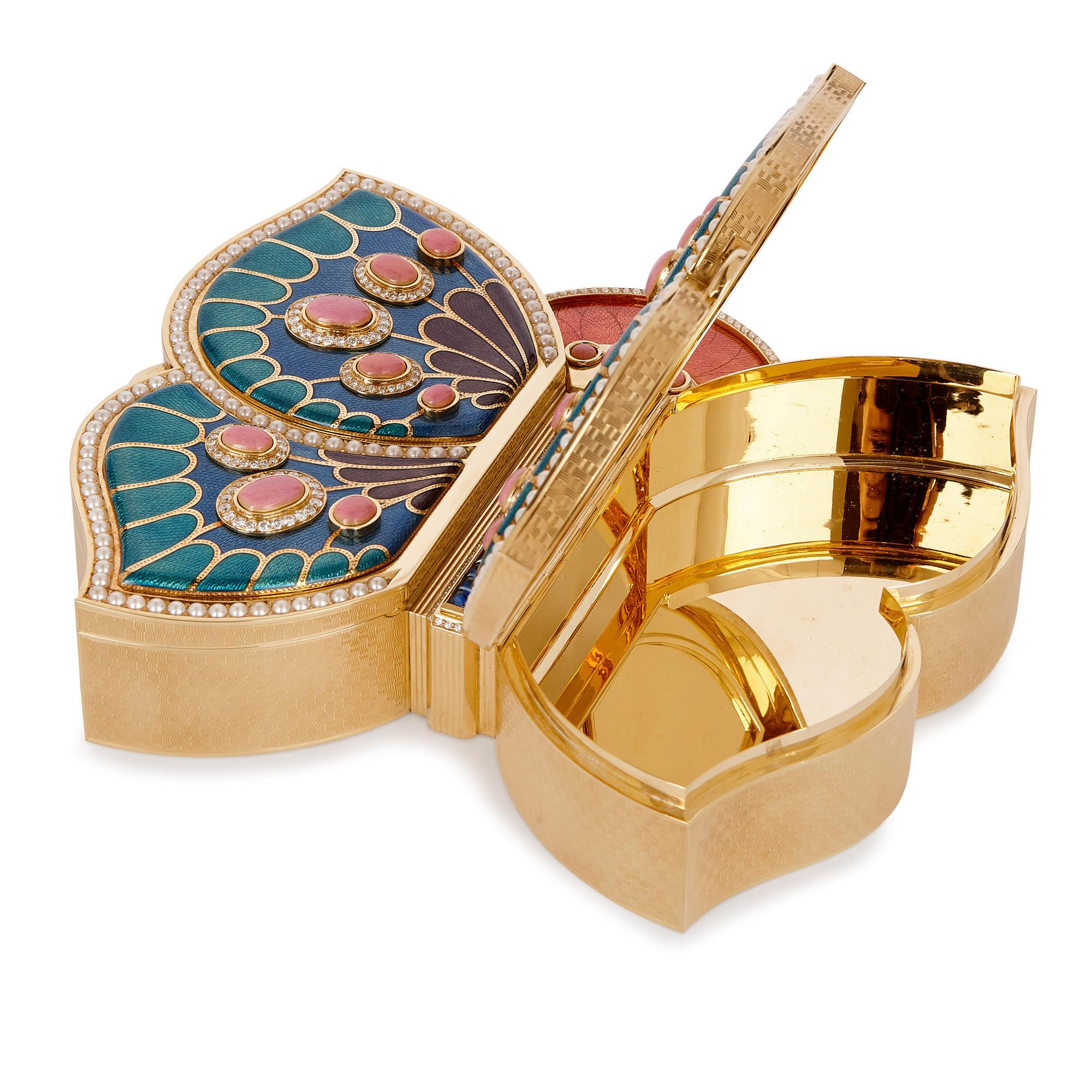 18 Karat Gold, Enamel, Pearl and Precious Stone Jewellery Box by Asprey ...