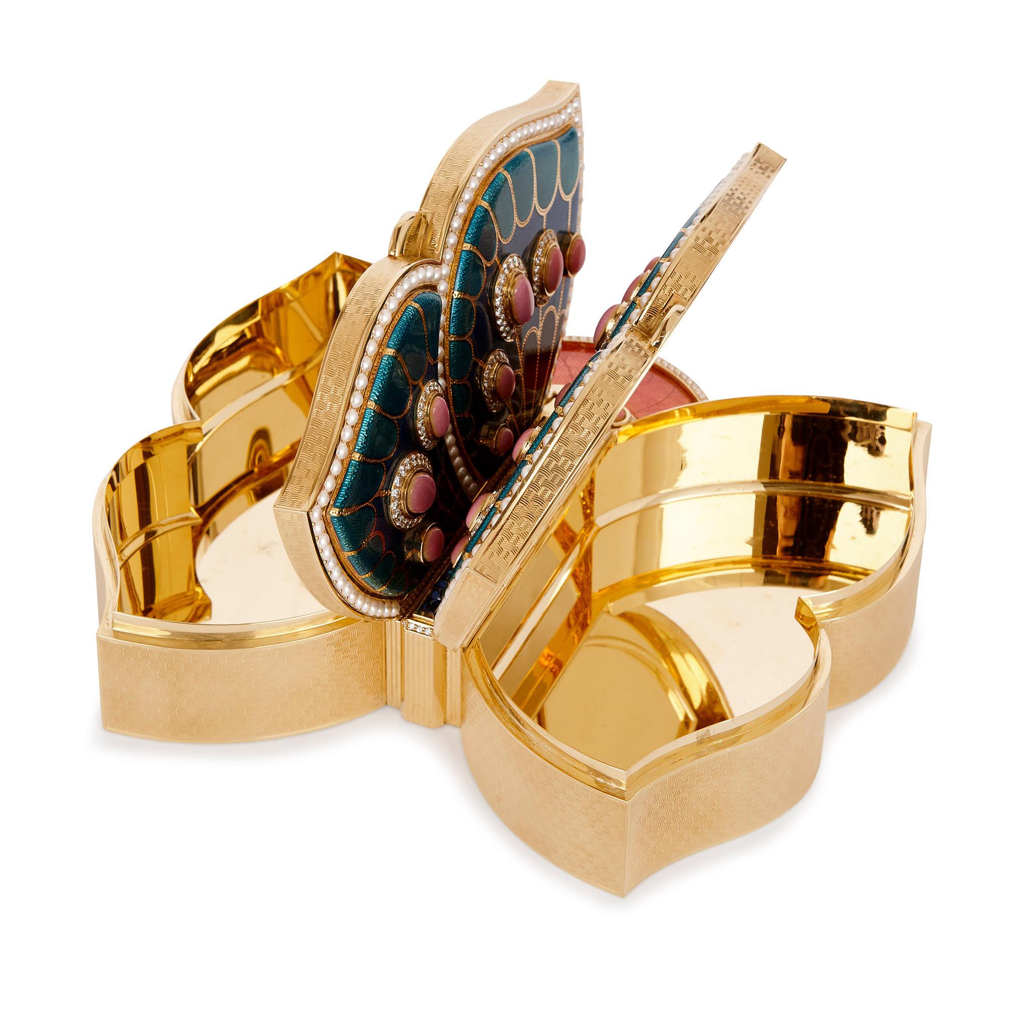 18 Karat Gold, Enamel, Pearl and Precious Stone Jewellery Box by Asprey ...