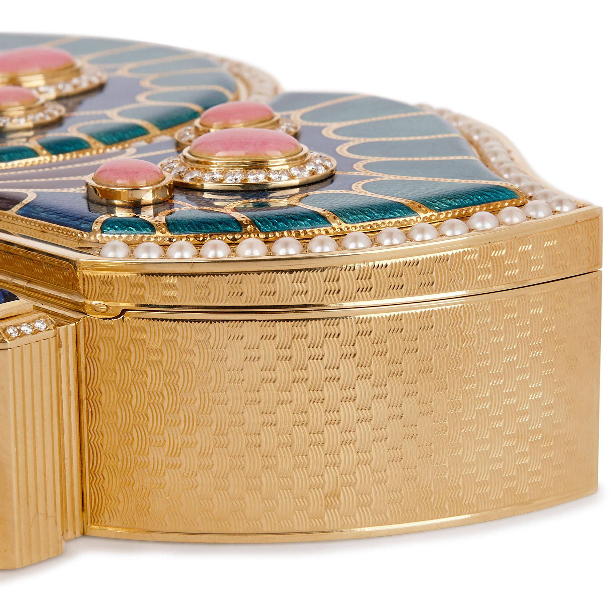 18 Karat Gold, Enamel, Pearl and Precious Stone Jewellery Box by Asprey ...
