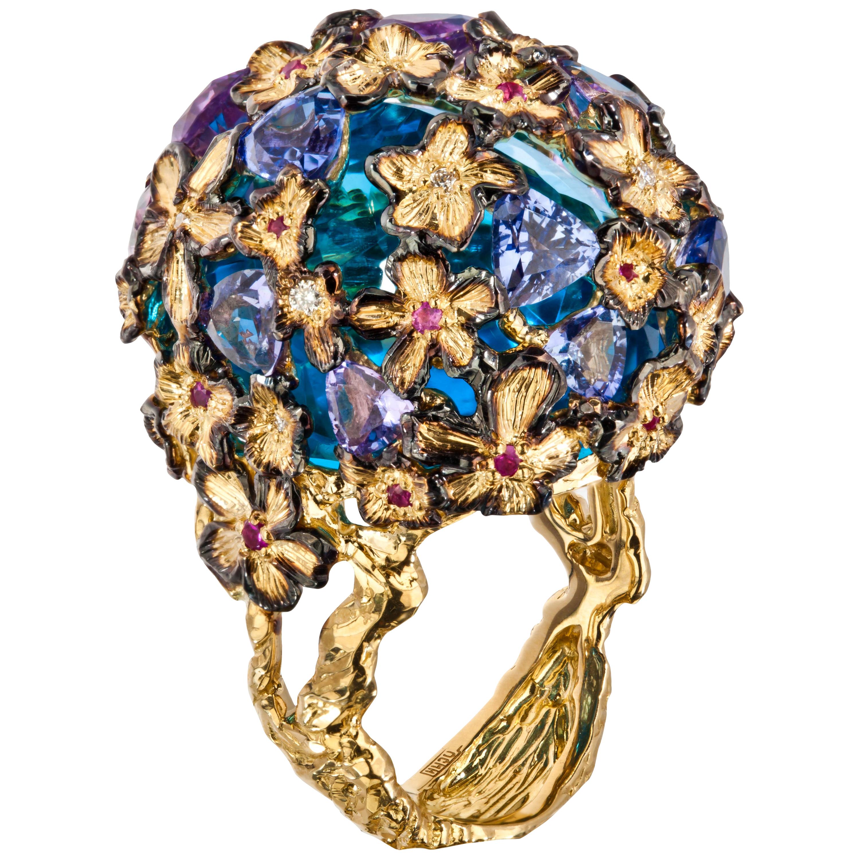 Fancy Sapphire Gold Snake Ring For Sale at 1stDibs