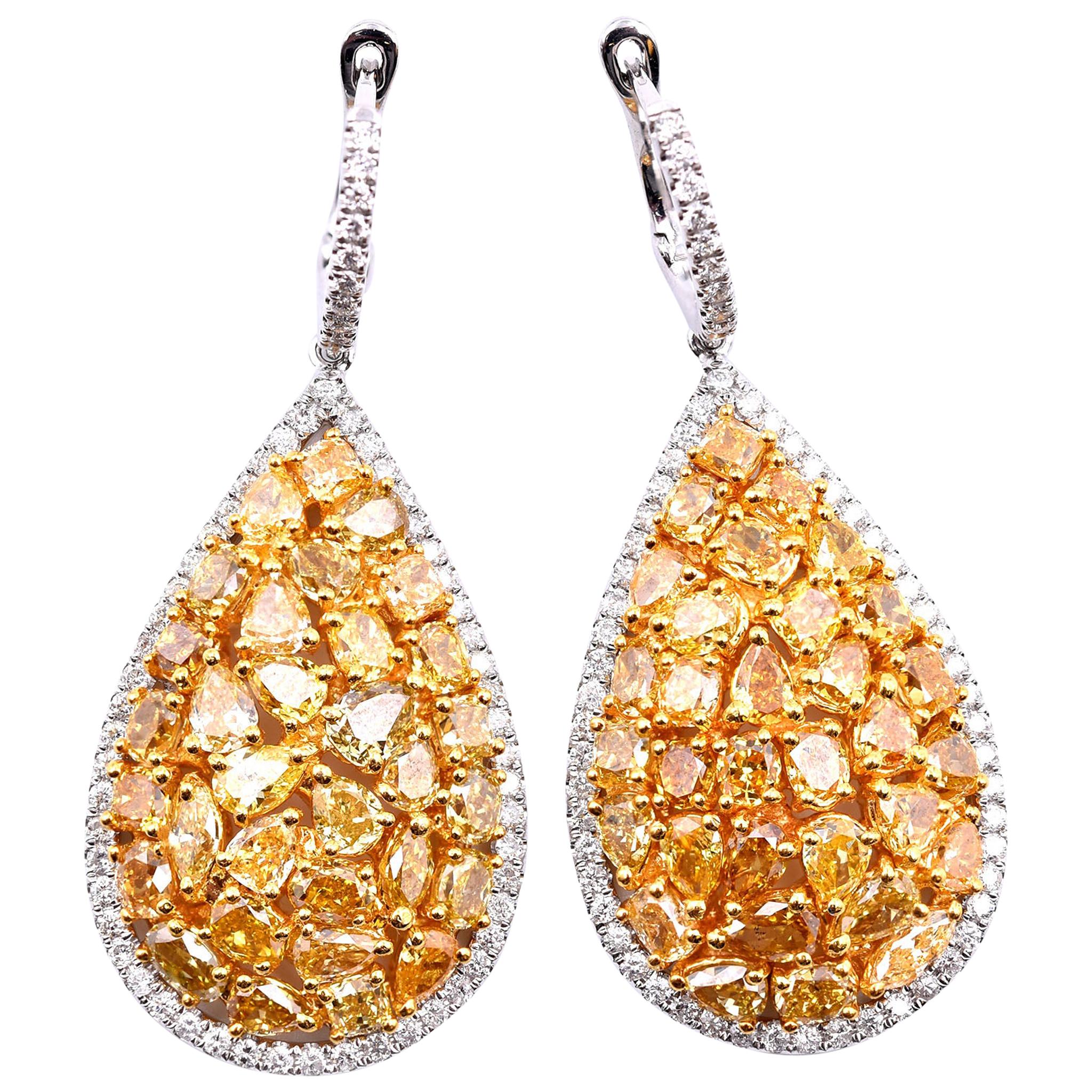 18 Karat Gold Fancy Yellow Multi Shape Diamond and White Diamond Drop ...