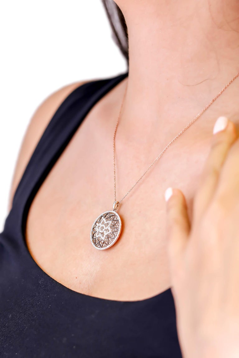 18 Karat Gold Floral White and Chocolate Diamonds Round Pendant by ...