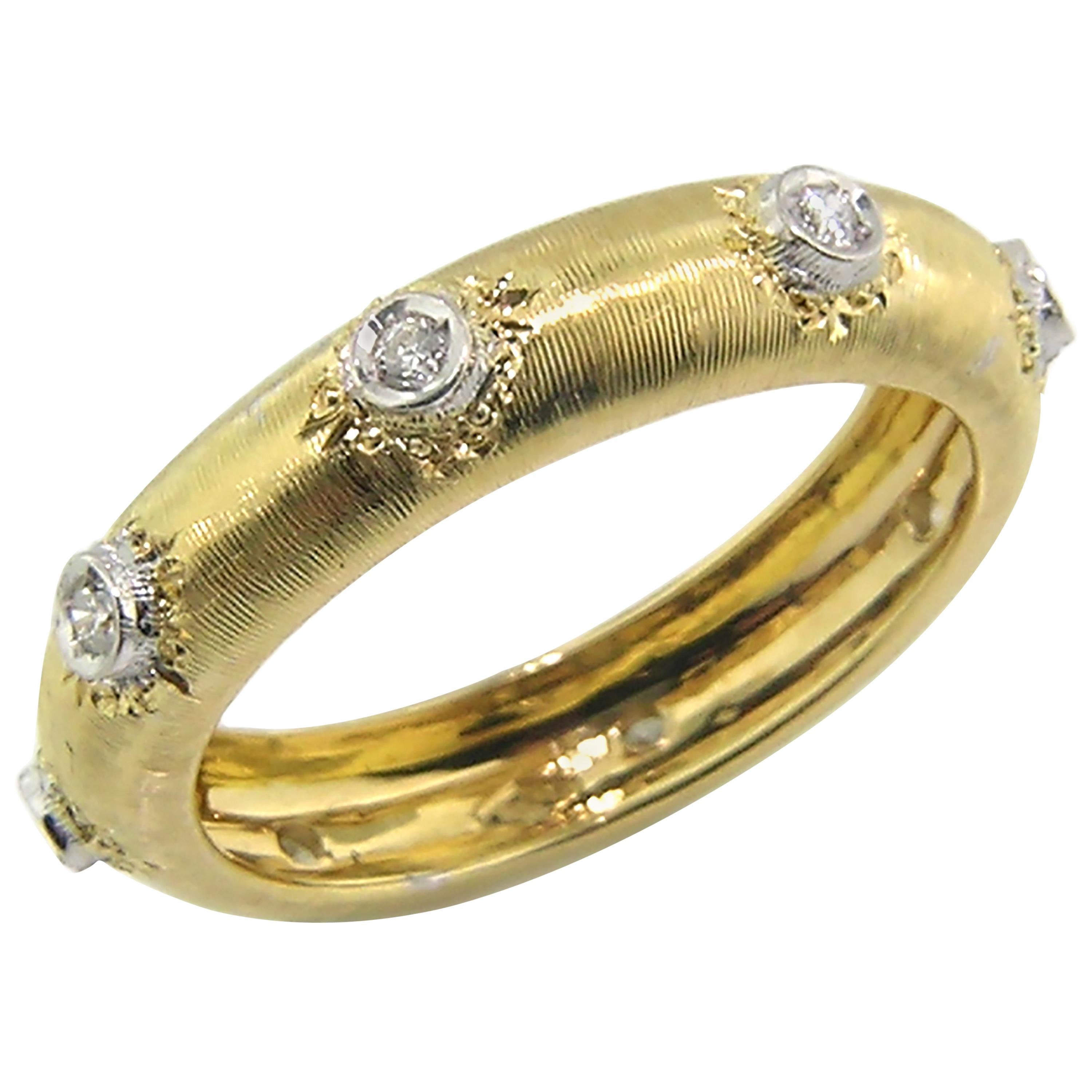 18 Karat Gold Florentine Engraved Diamond Eternity Band in Yellow, Made ...