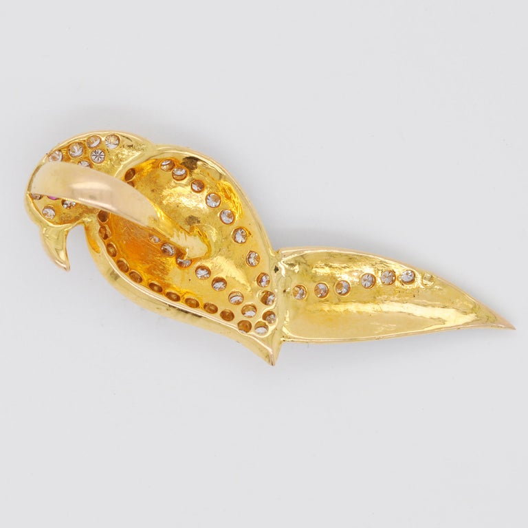 18 Karat Gold French Enamel Diamond Parrot Pendant Necklace For Sale at ...