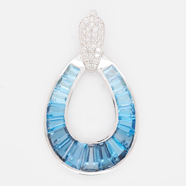 18 Karat Gold Gradient Blue Topaz Baguette Raindrop Diamond Pendant ...