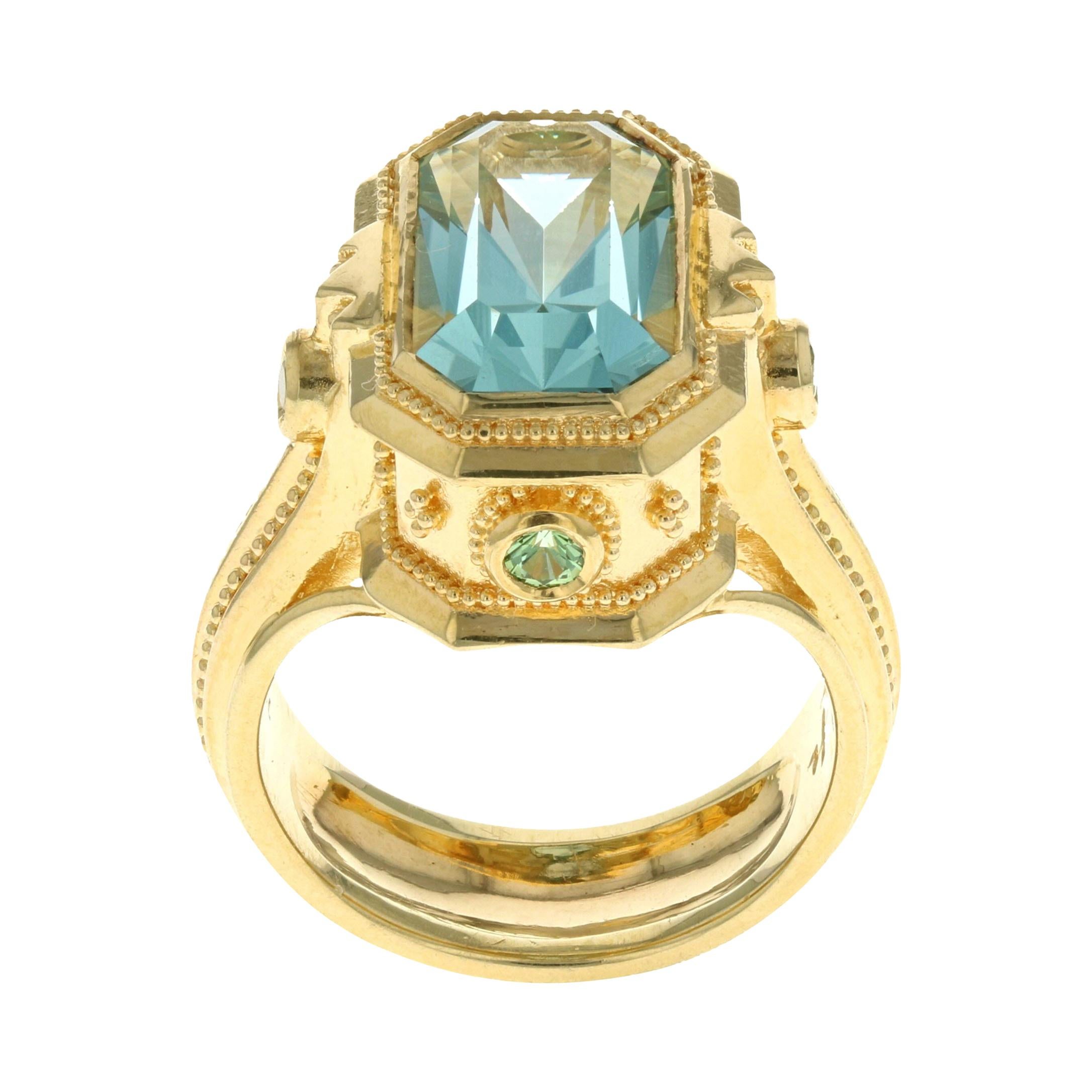 18 Karat Gold Granulation Kent Raible Aquamarine Cocktail Ring with ...