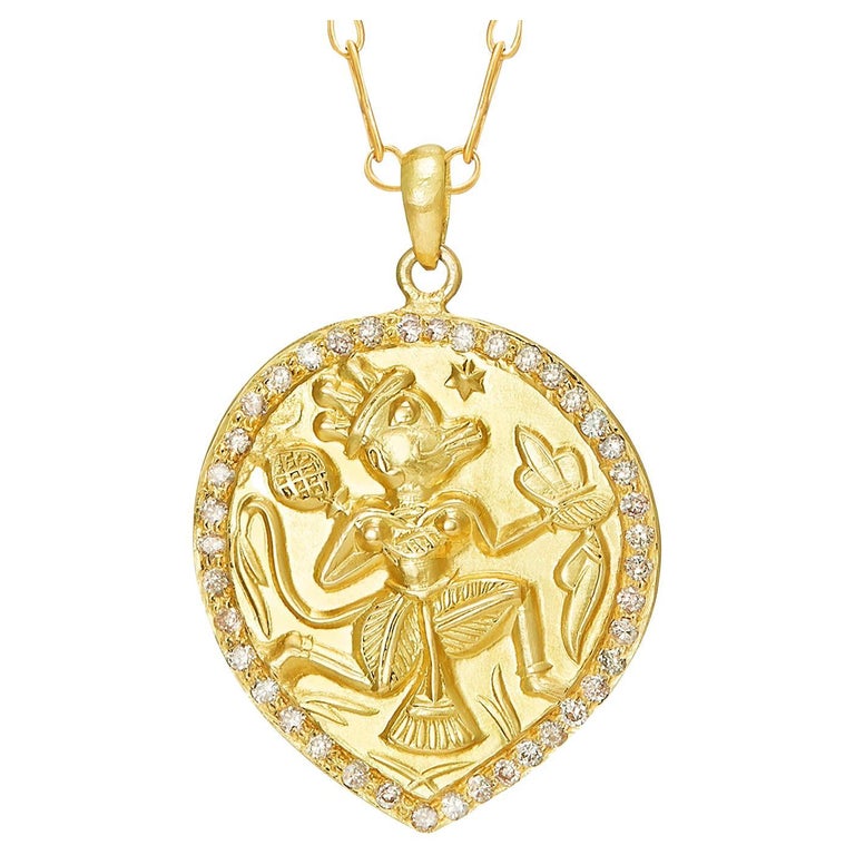 18 Karat Gold, Hand-Carved Amulet with 40 Rose-Cut Diamonds For Sale at ...