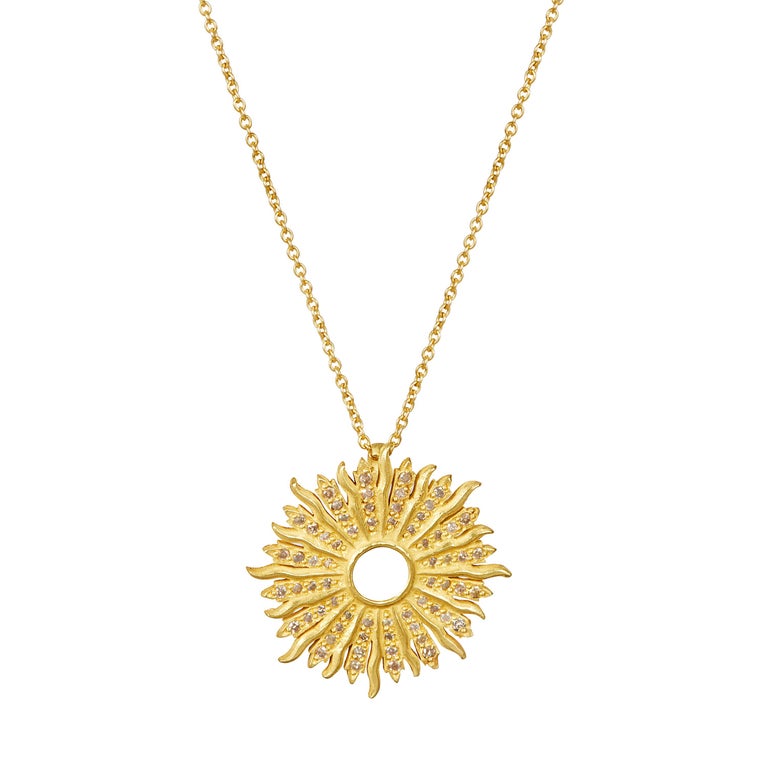 18 Karat Gold Handmade Sunburst Pendant with 64 Brilliant Cut Diamonds ...