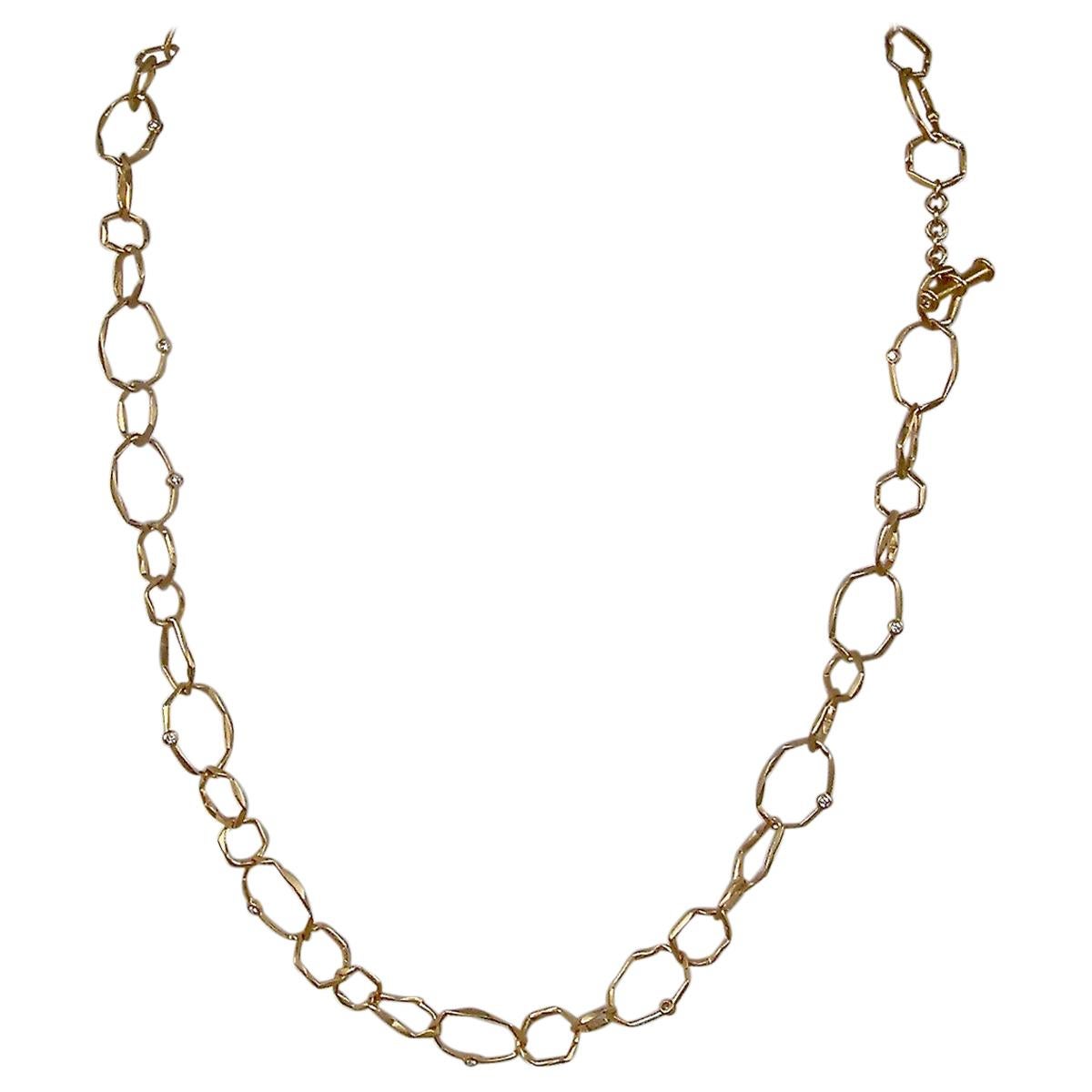 Contemporary 18 Karat Gold Link Chain with Natural Rock Crystal Hexagon ...