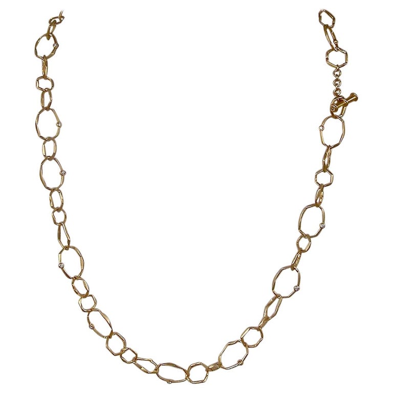 18 Karat Gold Hexagon Shaped Link Chain with Diamonds For Sale at 1stDibs